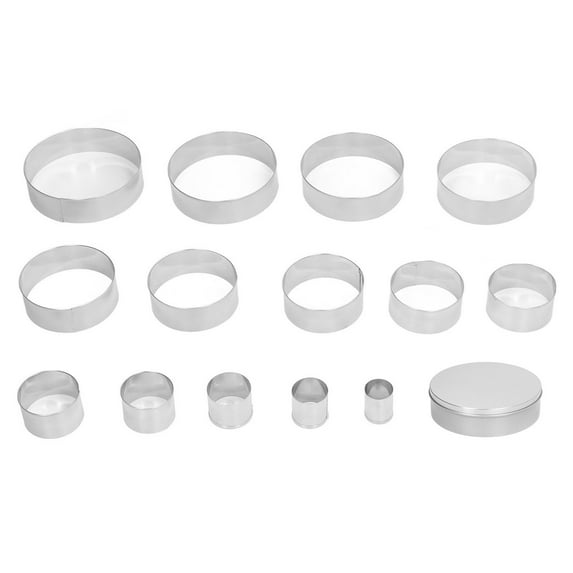 14-Piece Stainless Steel Cake Ring Mold Set - Round Baking & Mousse ...
