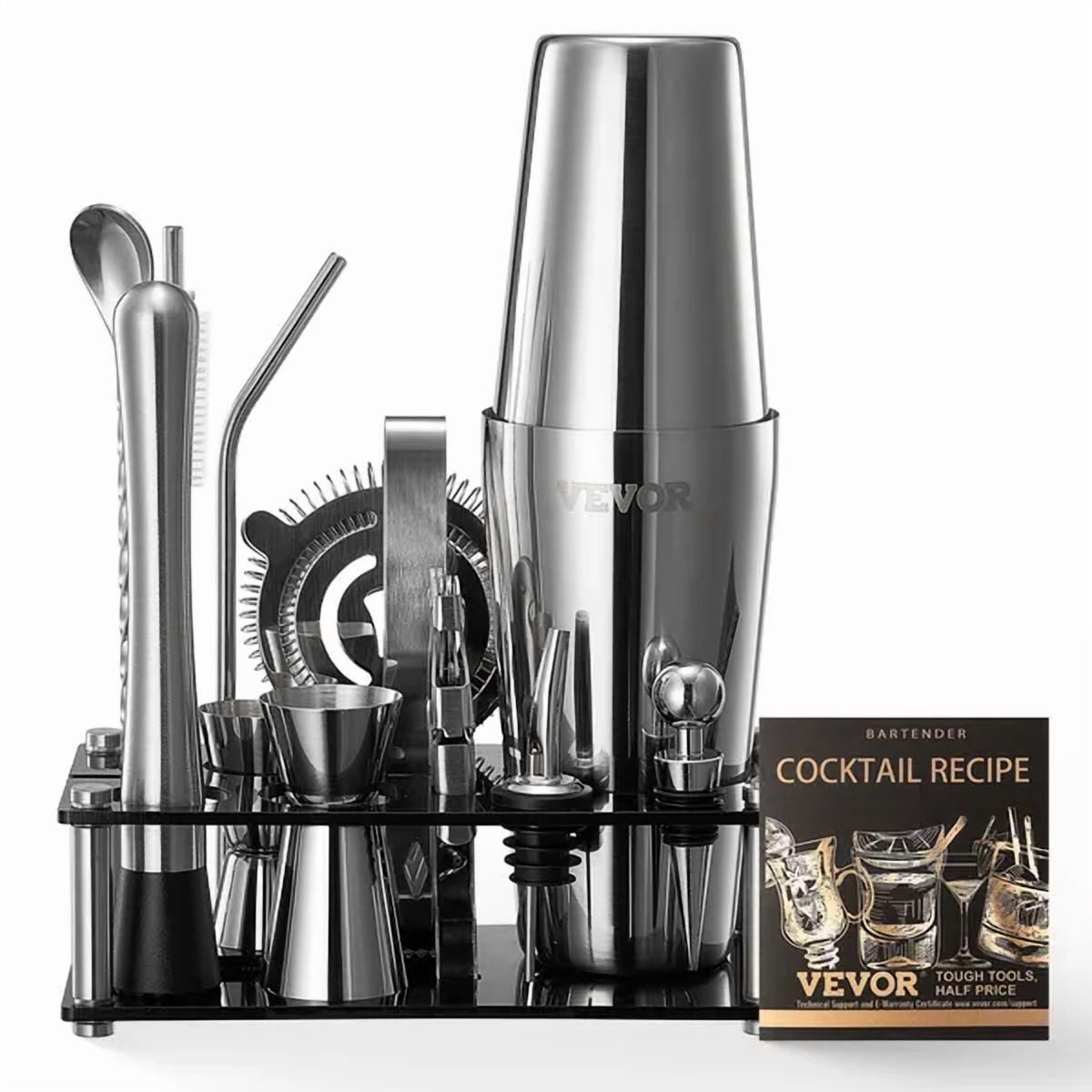 14-Piece Stainless Steel Cocktail Shaker Set with Acrylic Stand ...