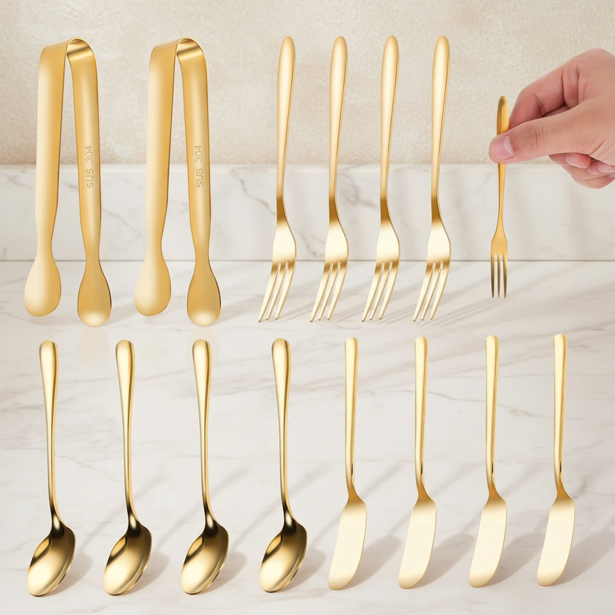 14-Piece Stainless Steel Serving Utensils Set with Coffee Spoons Sugar ...