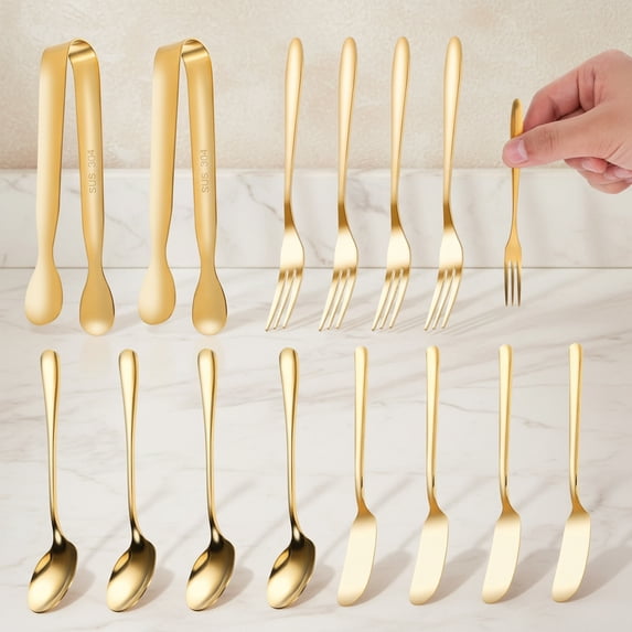 14-Piece Stainless Steel Serving Utensils Set with Coffee Spoons Sugar ...