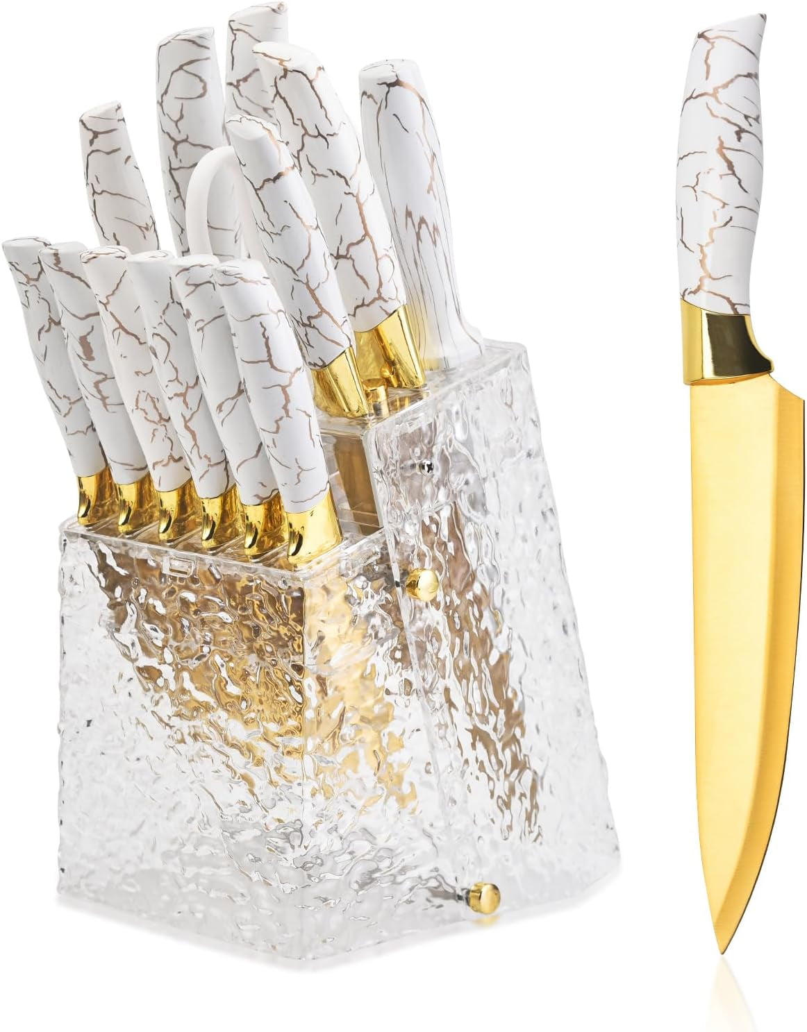 14-Piece Titanium Coated Knife Set with Block - Ultra Sharp Stainless ...