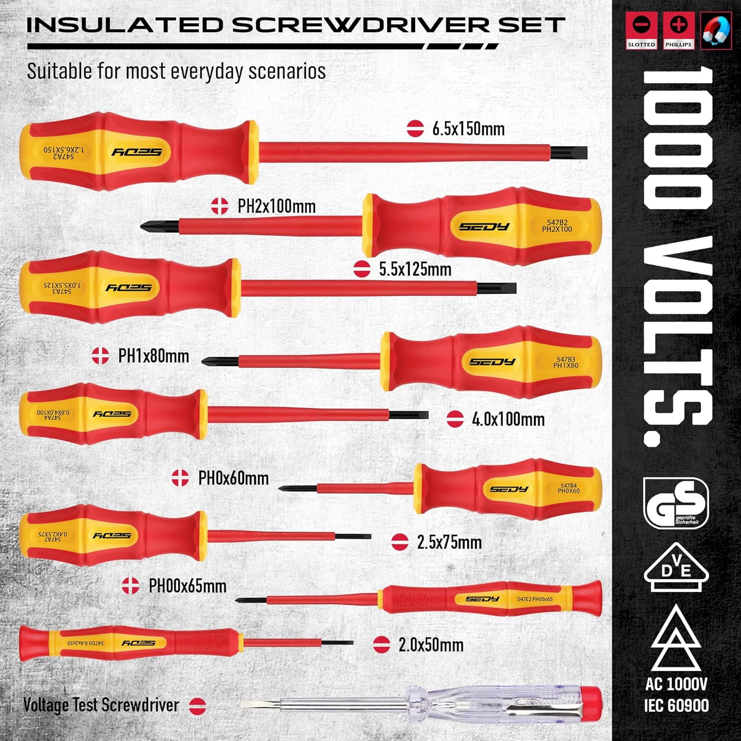 14-Piece VDE Insulated Electrician Tool Set with Magnetic Screwdrivers ...