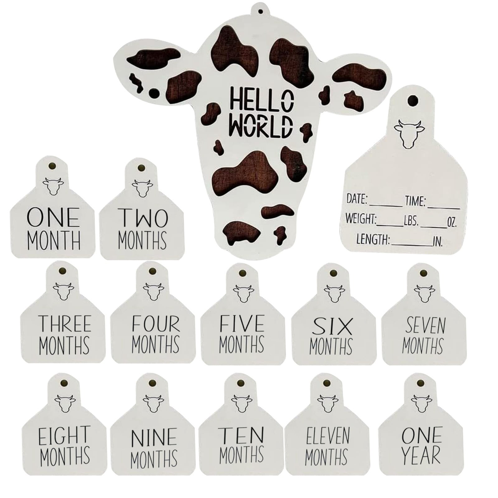 14 - Piece Wooden 3D Cow Theme Baby Monthly Milestones Set - Birth ...