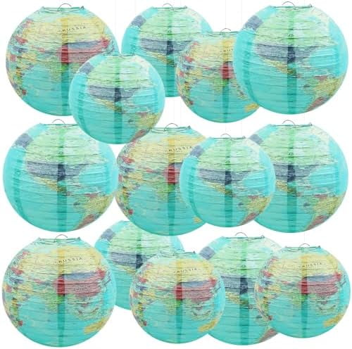 14-Piece World Map Paper Lantern Set - 8" & 10" Globes for Classroom ...