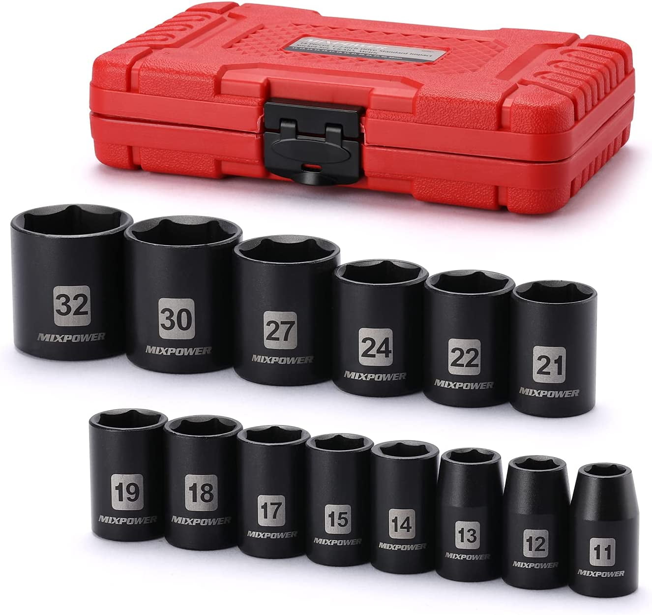 14 Pieces 1/2-Inch Drive Shallow Impact Socket Set, 11-32mm, CR-V ...