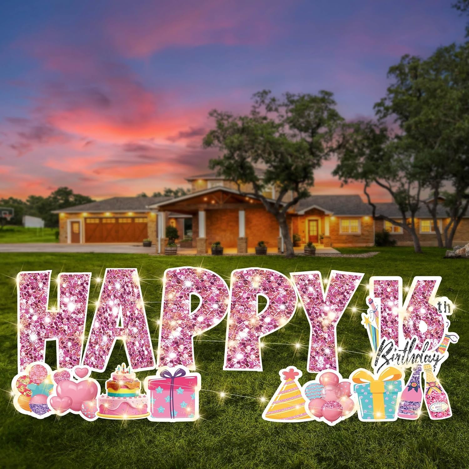 14 Pieces 16th Happy Birthday Yard Signs with Stakes Large Happy ...
