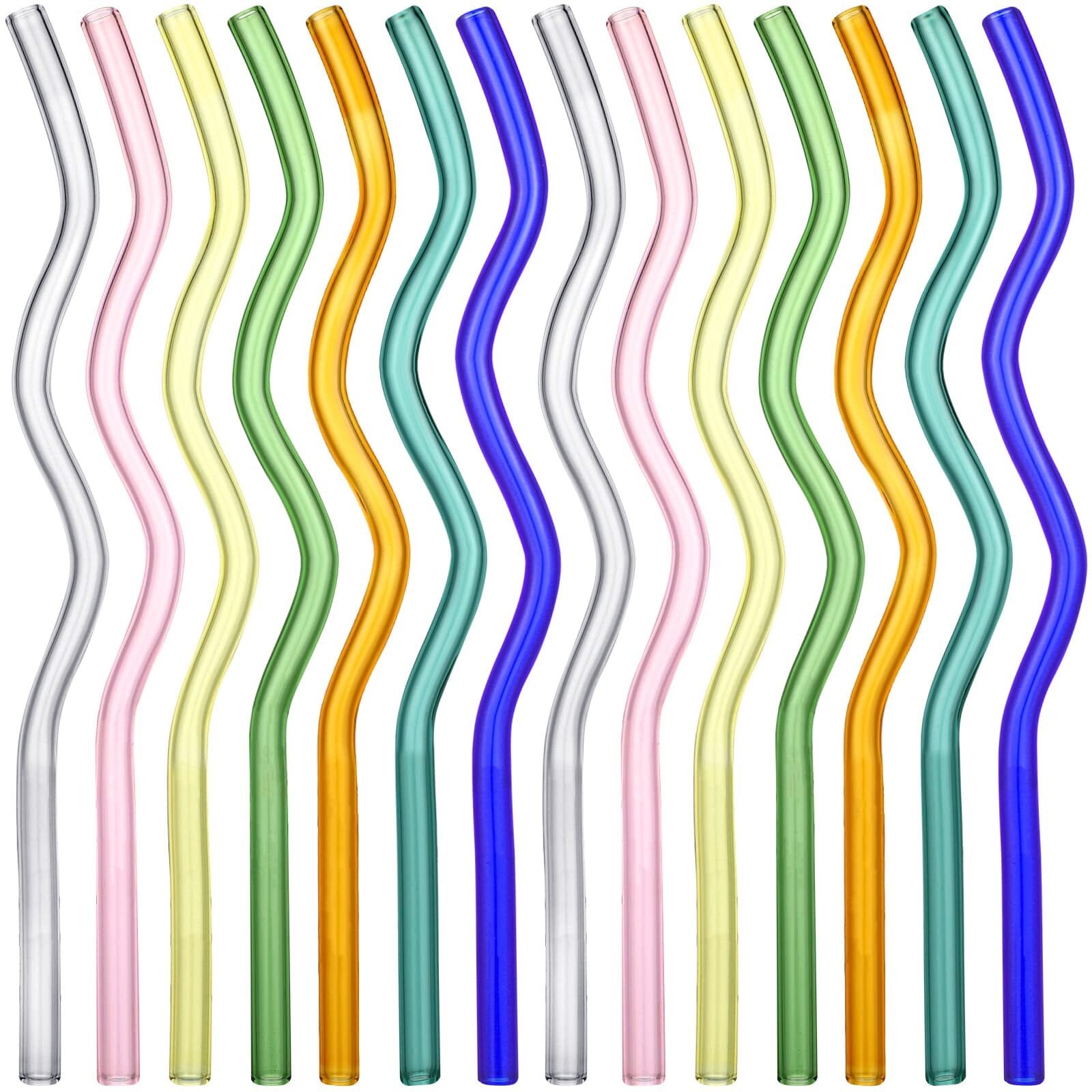 14 Pieces 8 x 200 mm Wavy High Borosilicate Transparent Glass Straws ...