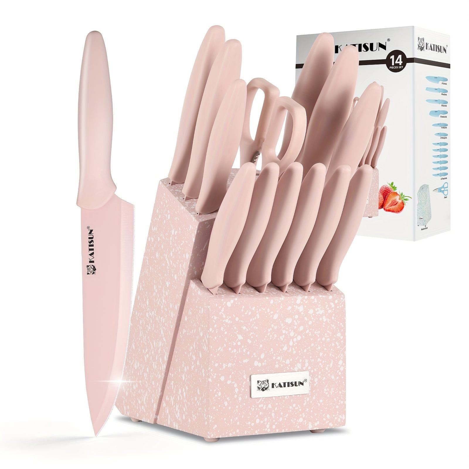14 Pieces Fancy Pink Coding Kitchen Knife Set, No Rust, And Super Sharp ...