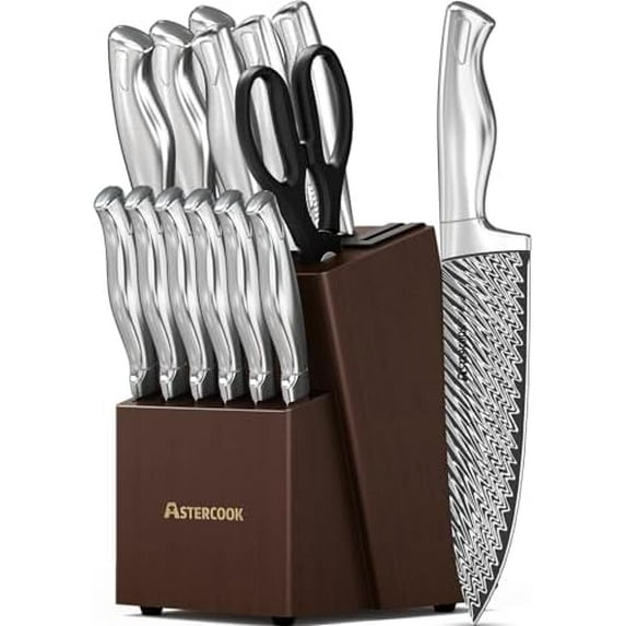 14 Pieces Kitchen Knife Block Set with Built in Knife Sharpener, Full ...