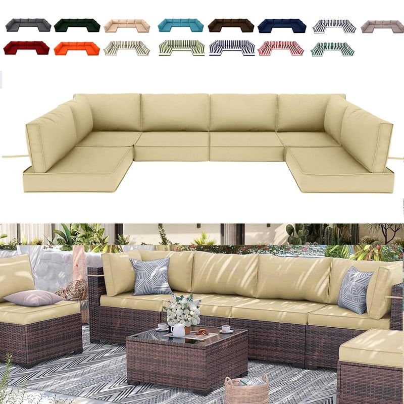 14 Pieces Outdoor Replacement Sectional Cushions Set, Waterproof patio ...