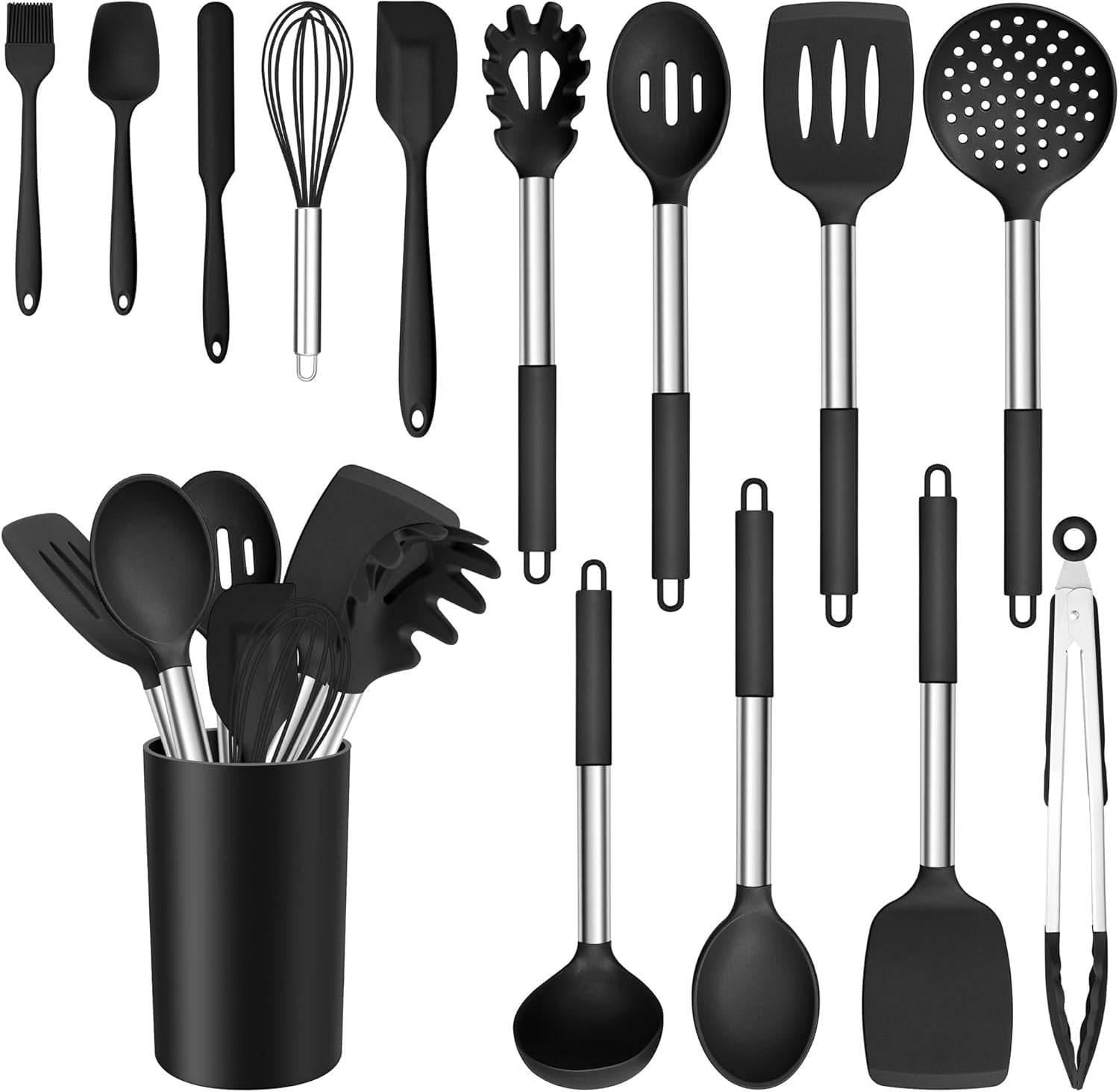 14 Pieces Silicone Cooking Utensils Set, Kitchen Utensils Set with ...