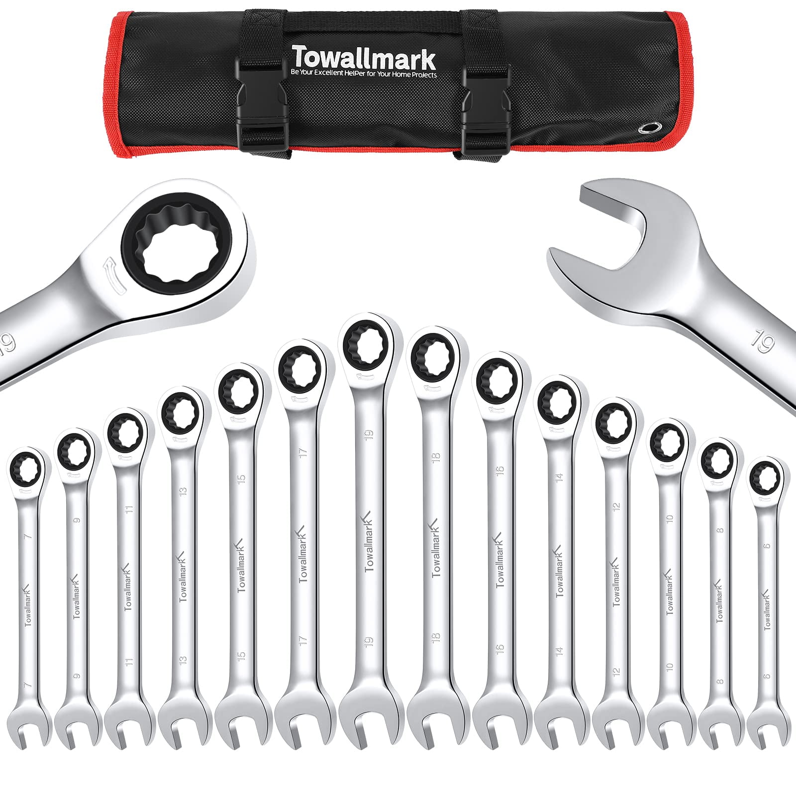 14 Pieces Wrench Set, Fix-Head Ratcheting Combination Set, Chrome ...