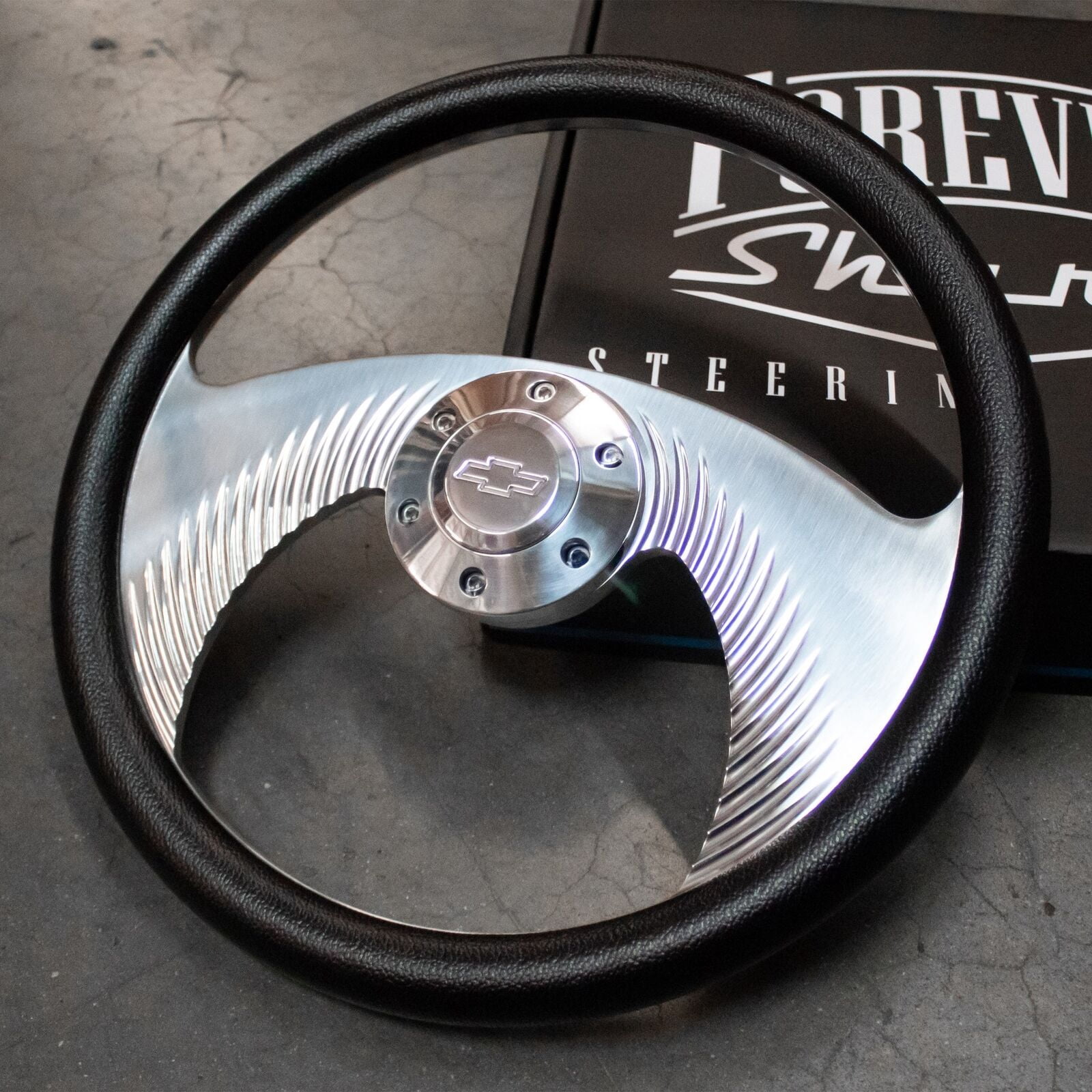 14" Polished Flight Steering Wheel Black 1/2 Wrap Grip Chevy Horn ...