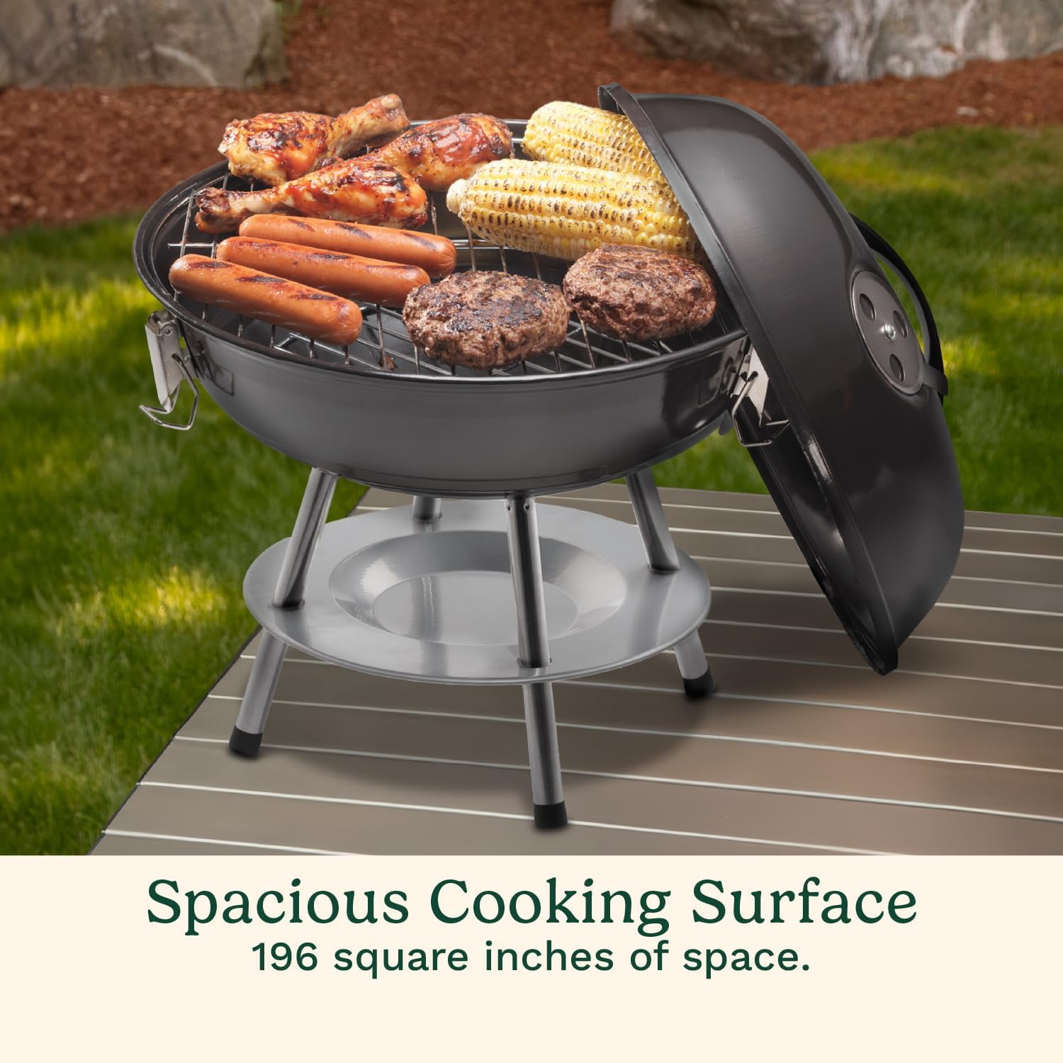 14" Portable Charcoal Grill, Tabletop Outdoor Small Grill with Locking ...
