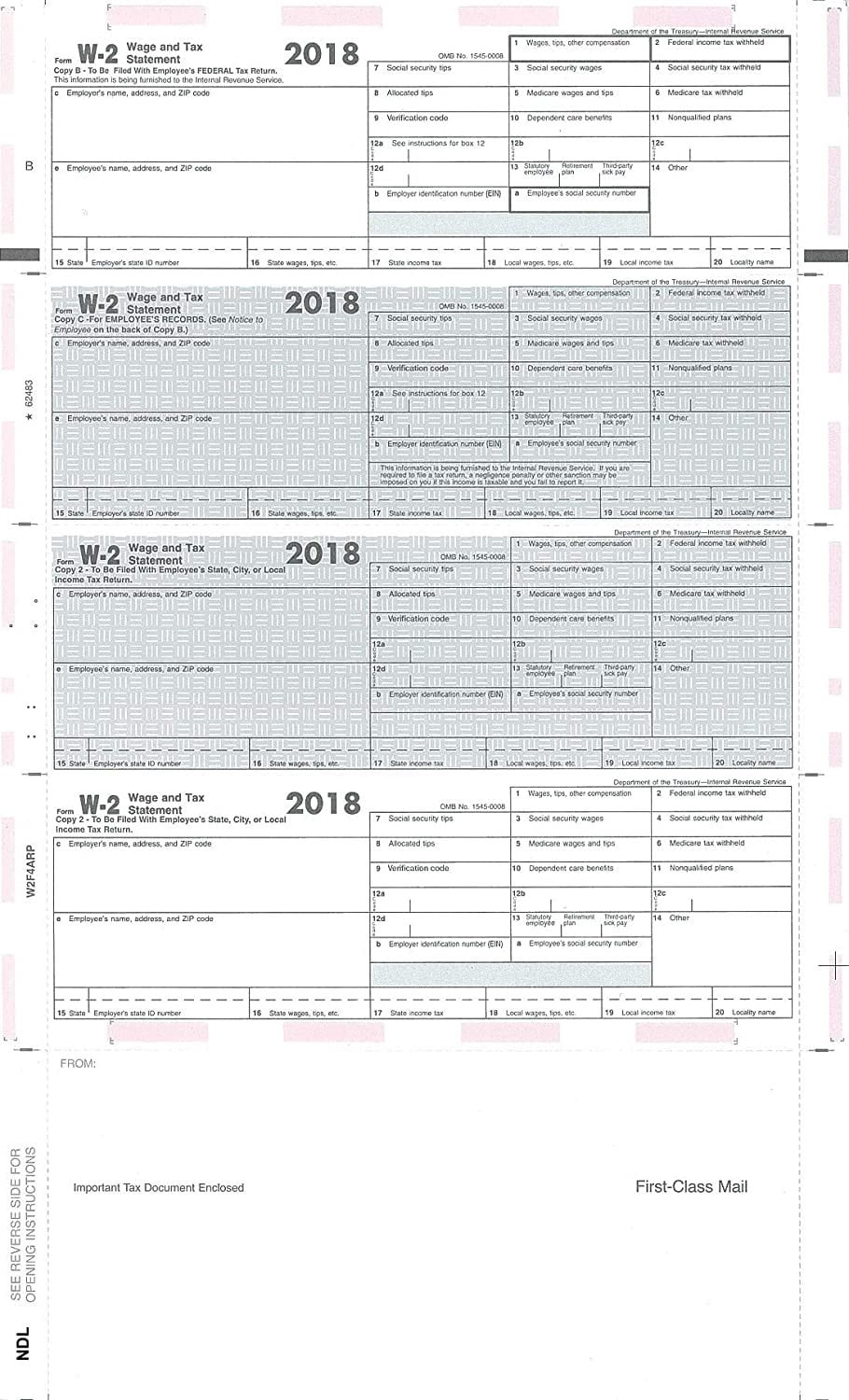 14" Pressure Seal Horizontal Preprinted W-2 Forms EZ Fold 250 - Walmart.com