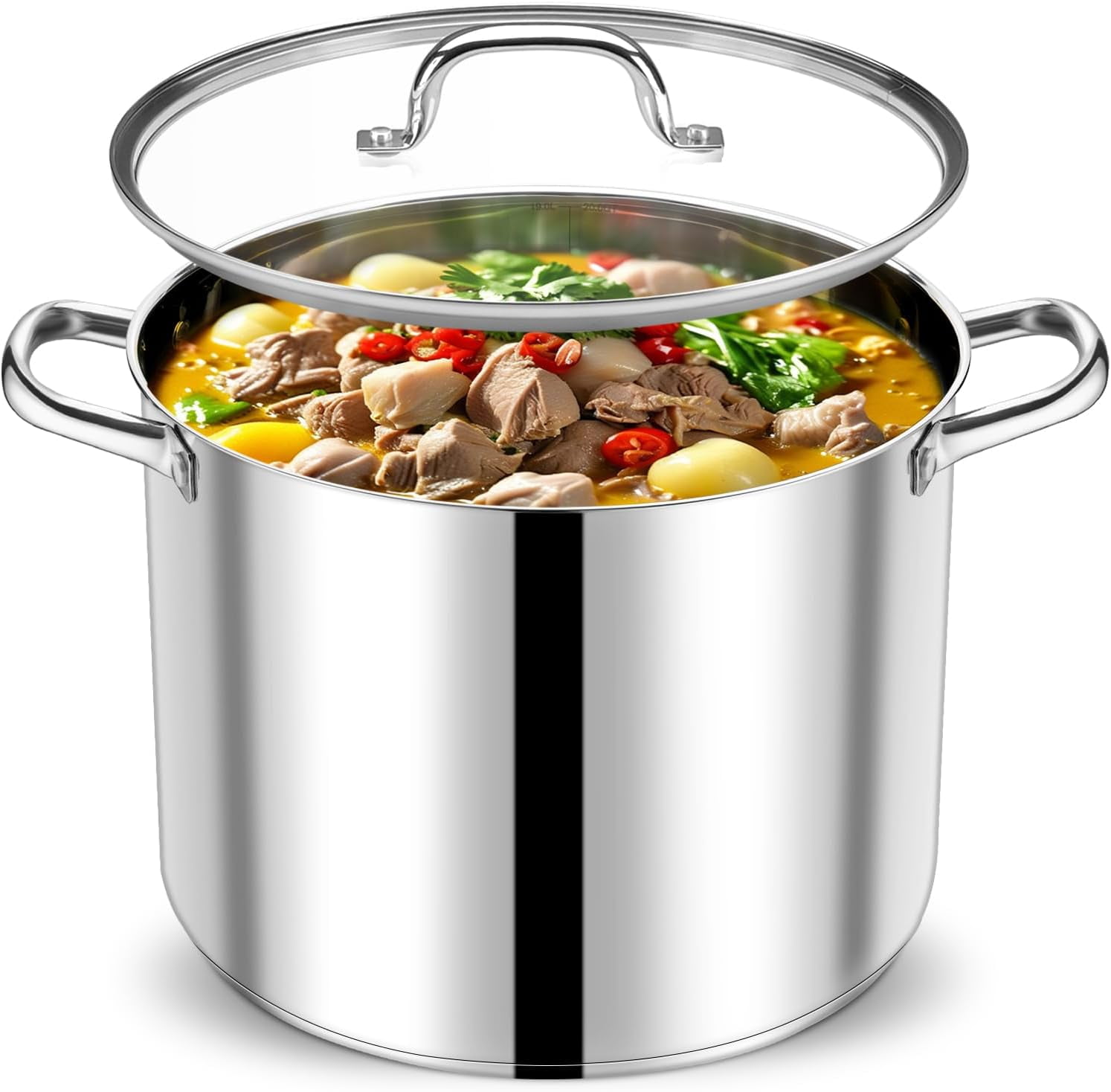 14 QT Stock Pot with Lid, Stainless Steel Large Cooking Pot, Soup ...