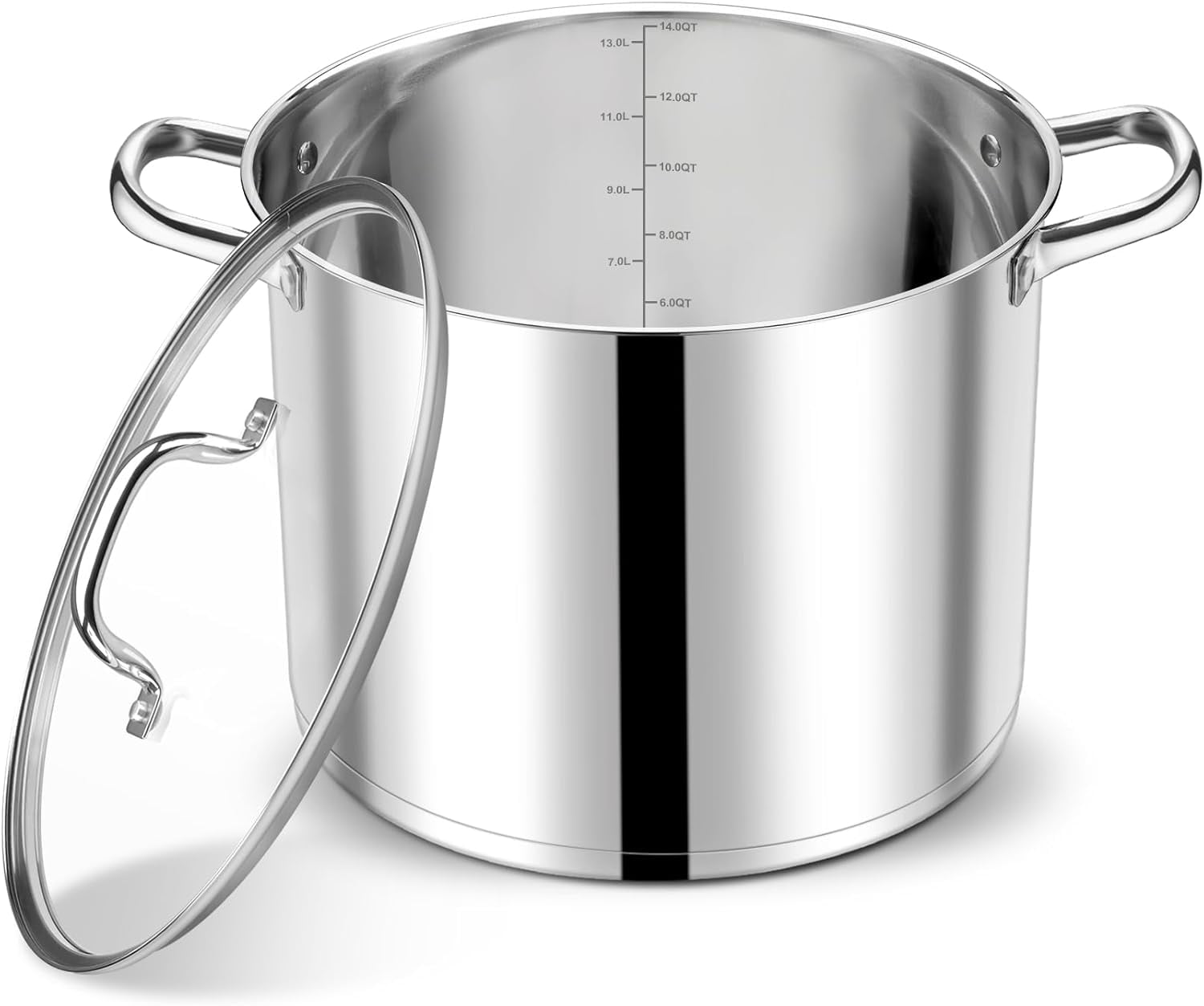 14 QT Stock Pot with Lid, Stainless Steel Large Cooking Pot, Soup ...
