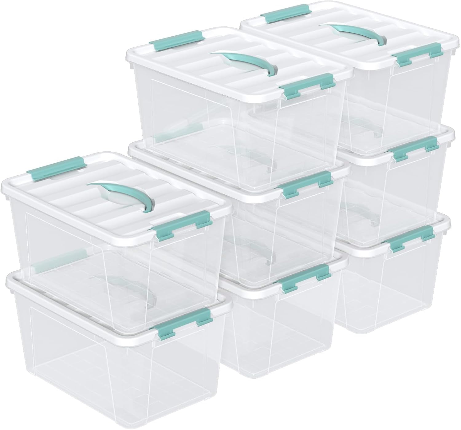 14 Qt Stackable Plastic Storage Bins with White Lids, Clear Latching ...