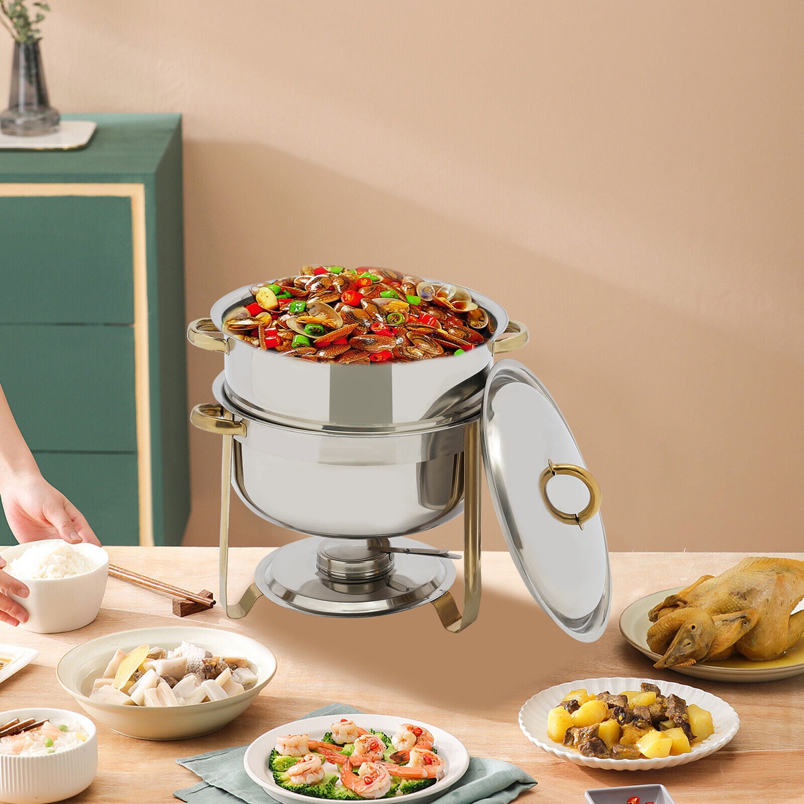 14 Qt Stainless Steel Round Chafer Chafing Dish Set Full Size Food ...