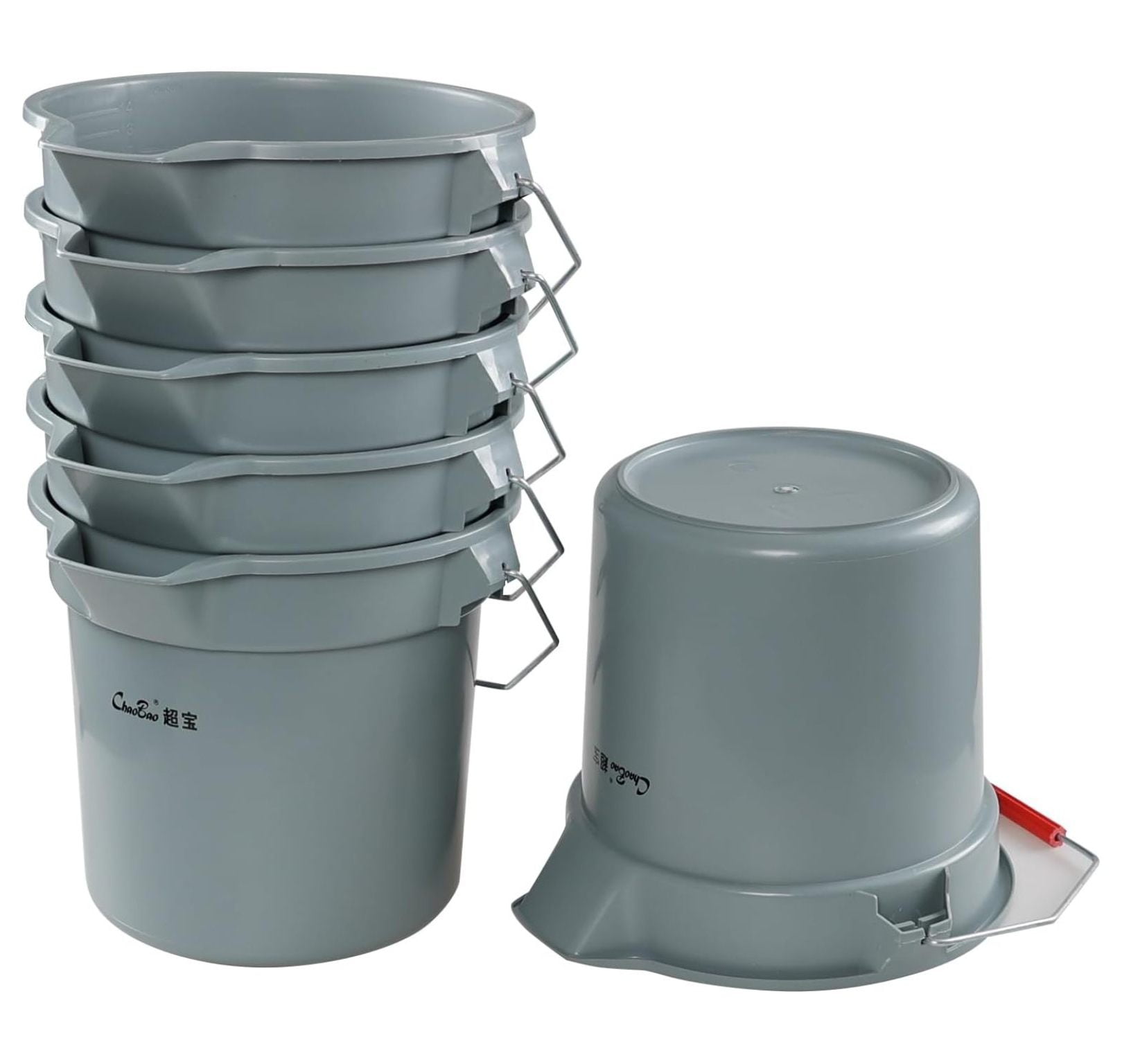 14 Quart Cleaning Bucket 6-Pack - Heavy Duty Plastic Utility Pails with ...