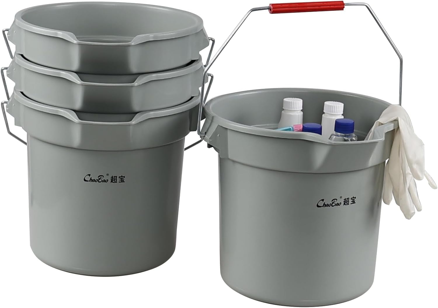 14 Quart Cleaning Pail with Handle, 4-Pack Plastic Bucket with Pour ...