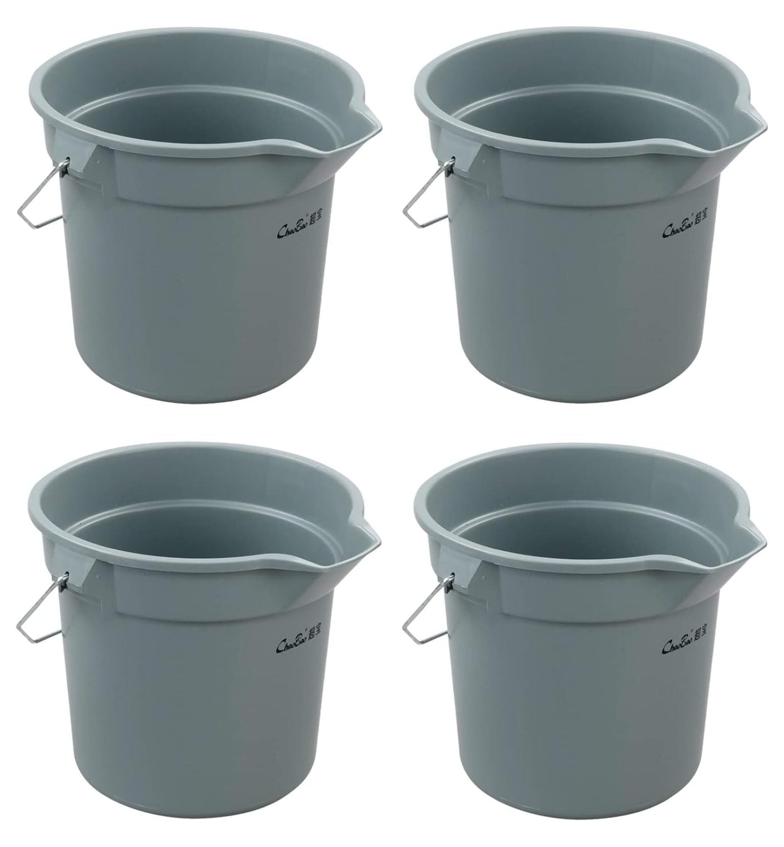 14 Quart Cleaning Pails 4-Pack - Heavy Duty Round Utility Buckets, Gray ...