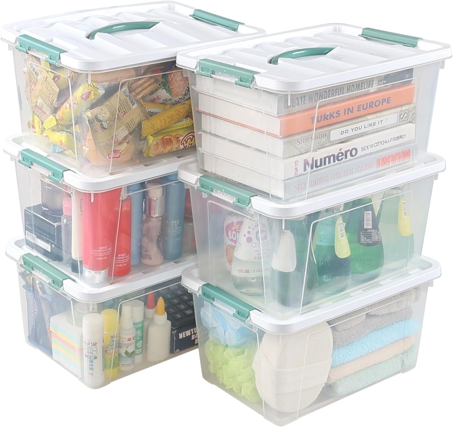 14 Quart Clear Plastic Latching Box with Handle, Plastic Storage Bin ...