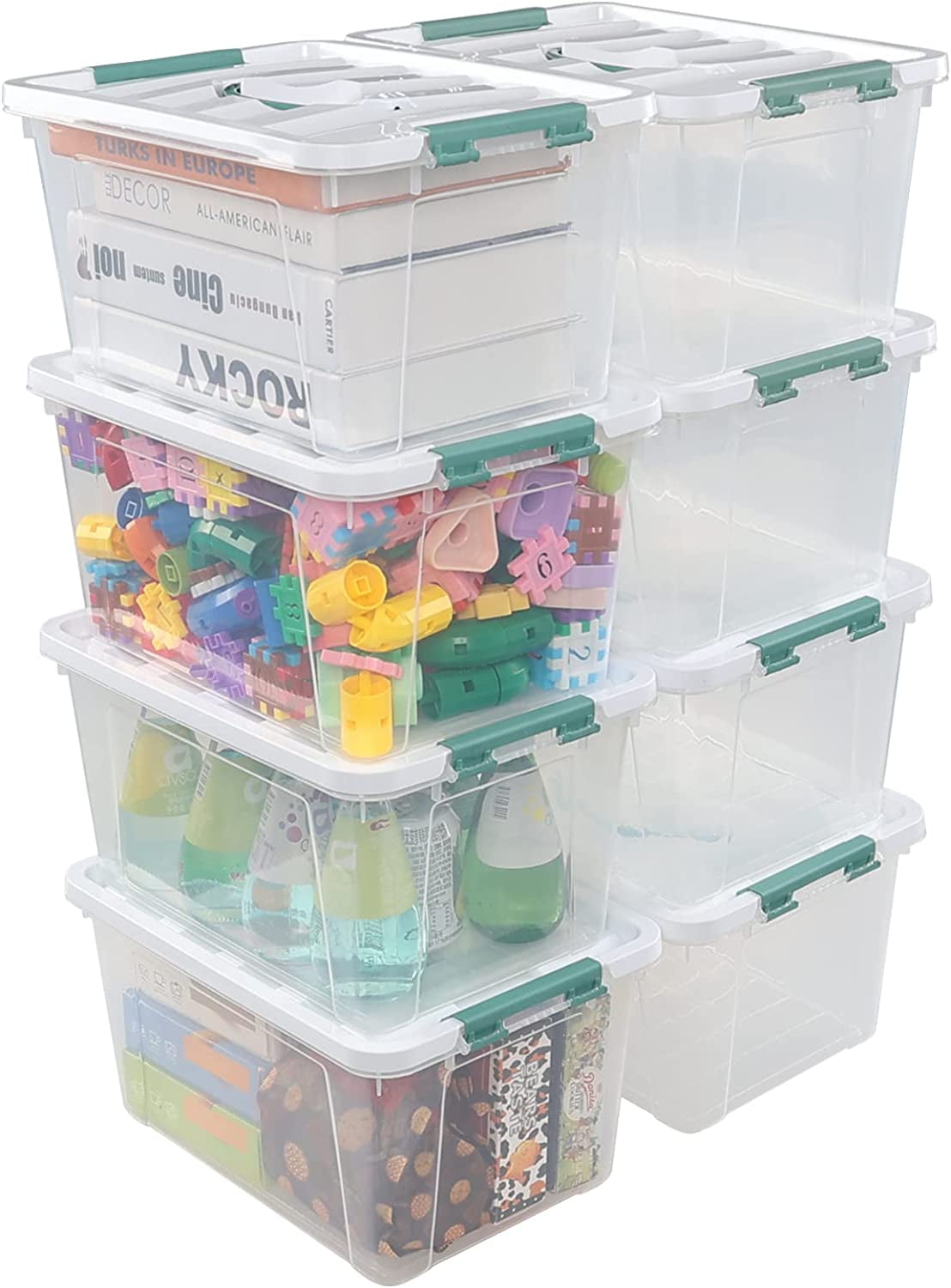 14 Quart Latching Container Box with Handle, 8 Pack Plastic Lidded ...