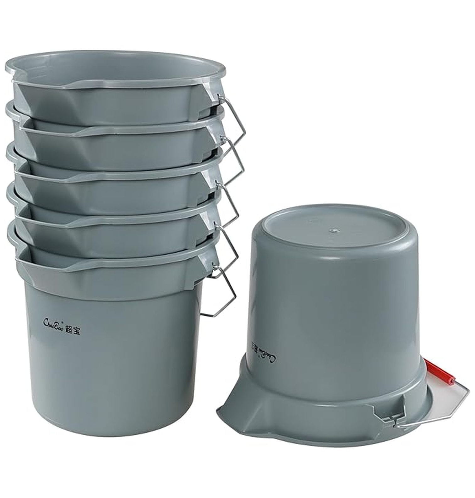 14 Quart Round Cleaning Bucket with Handle, 6 Pack Plastic Heavy Duty ...