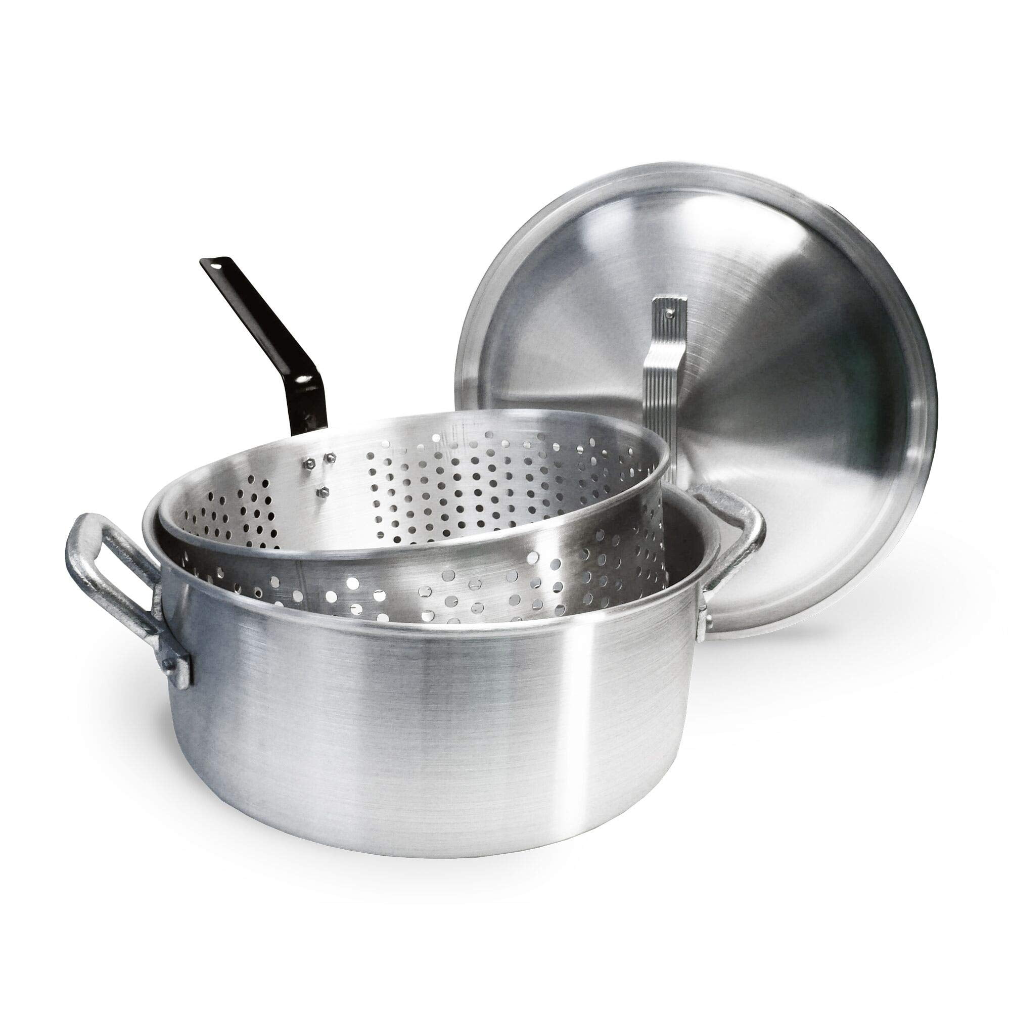 14 Quart Silver Aluminum Cooking Pot with Lid and Basket, Heavy Duty ...