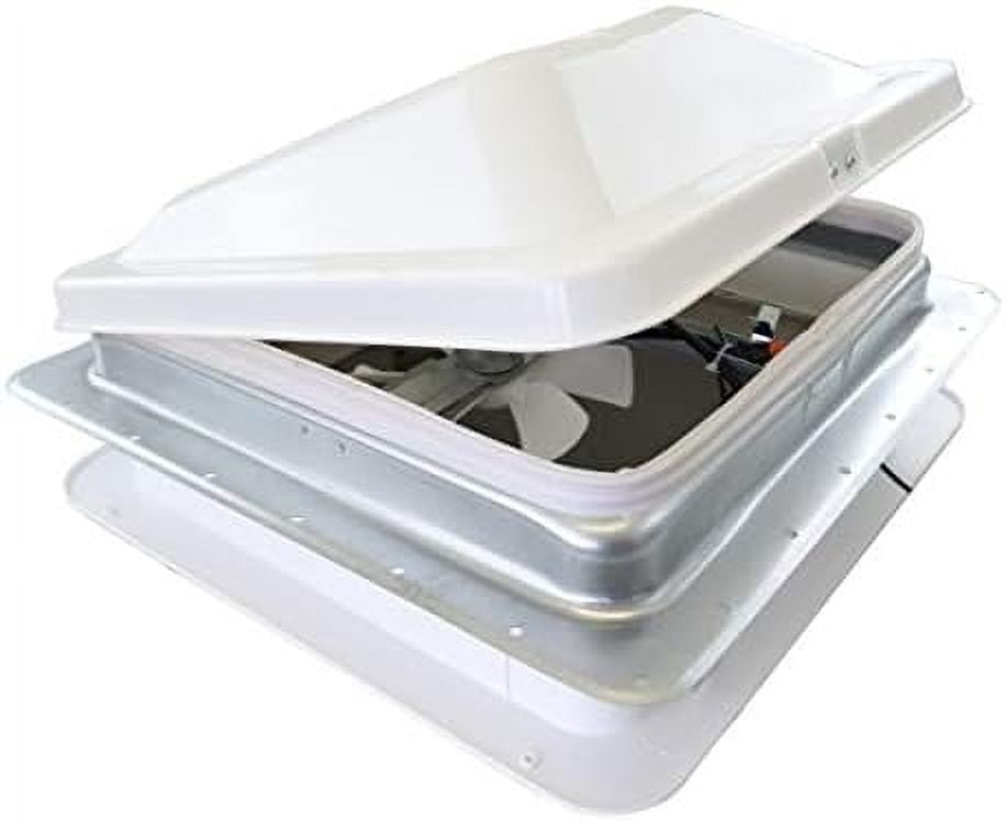 14" RV Roof Vent 12 Powered Fan /White Wedge Style Lid - 3" Garnish ...