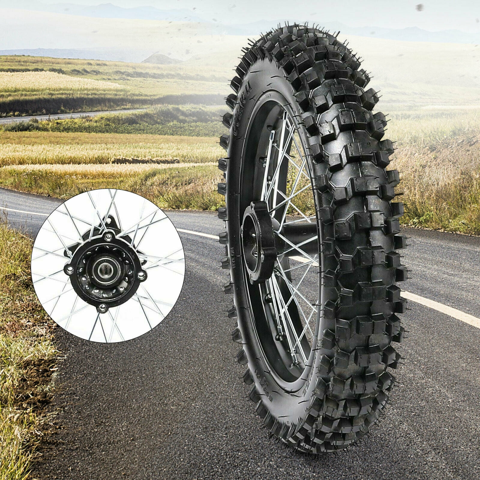14"Rear Wheel Rim Tire Assembly For Dirt Pit Bike Trail 125/150cc 90/ ...