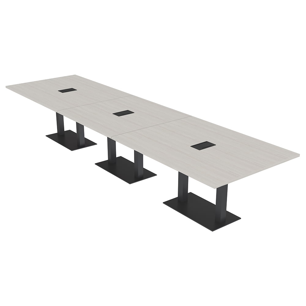 14' Rectangular Modular Conference Table Black Bases Electric Modules ...