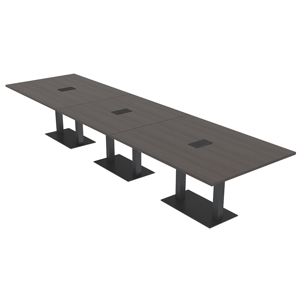 14' Rectangular Modular Conference Table Black Bases Electric Modules ...