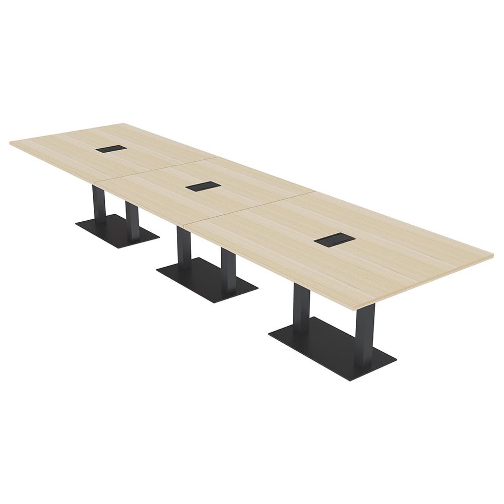14' Rectangular Modular Conference Table Black Bases Electric Modules ...