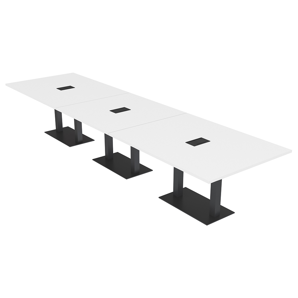 14' Rectangular Modular Conference Table Black Bases Electric Modules ...