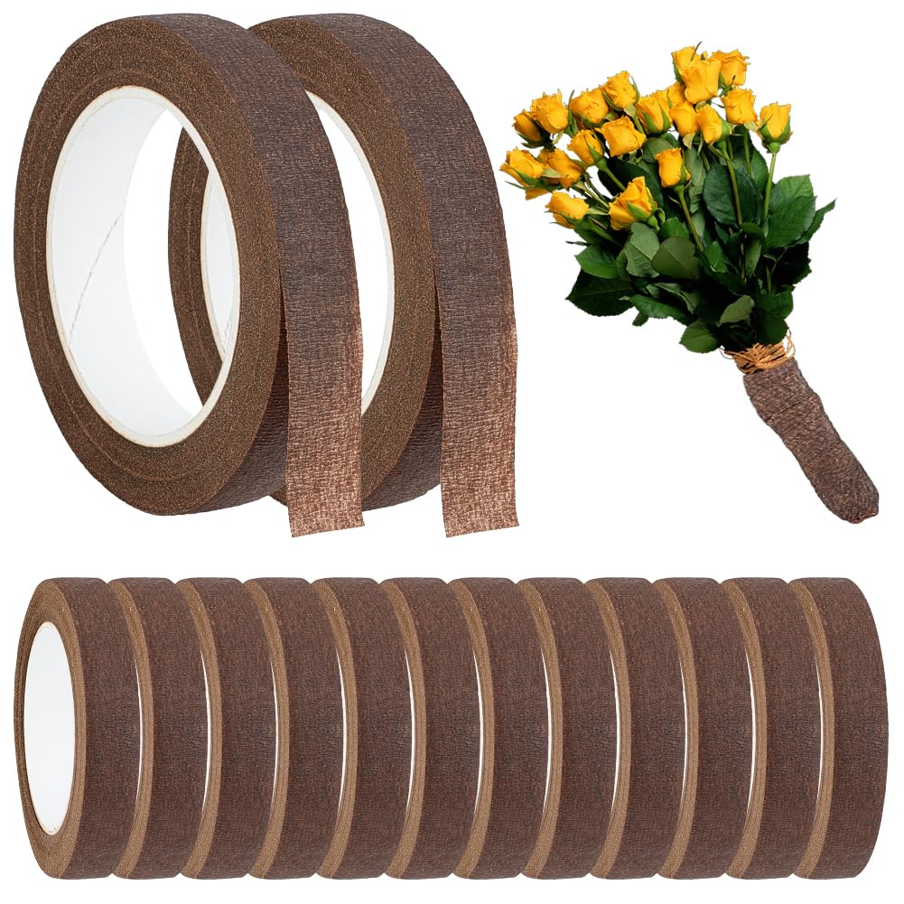 14 Rolls 19.7 Yards Floral Stem Wrap Tapes 0.5 Inch Wide Coconut Brown ...