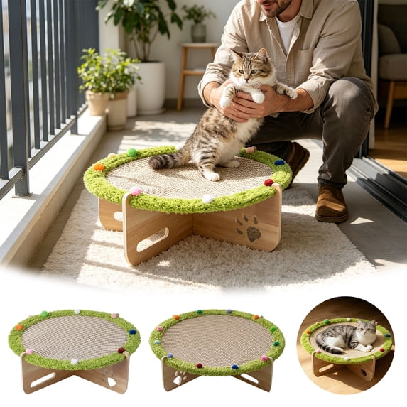 14" Round Cat Scratcher Bed, Sisal Scratching Pad with Wooden Base ...
