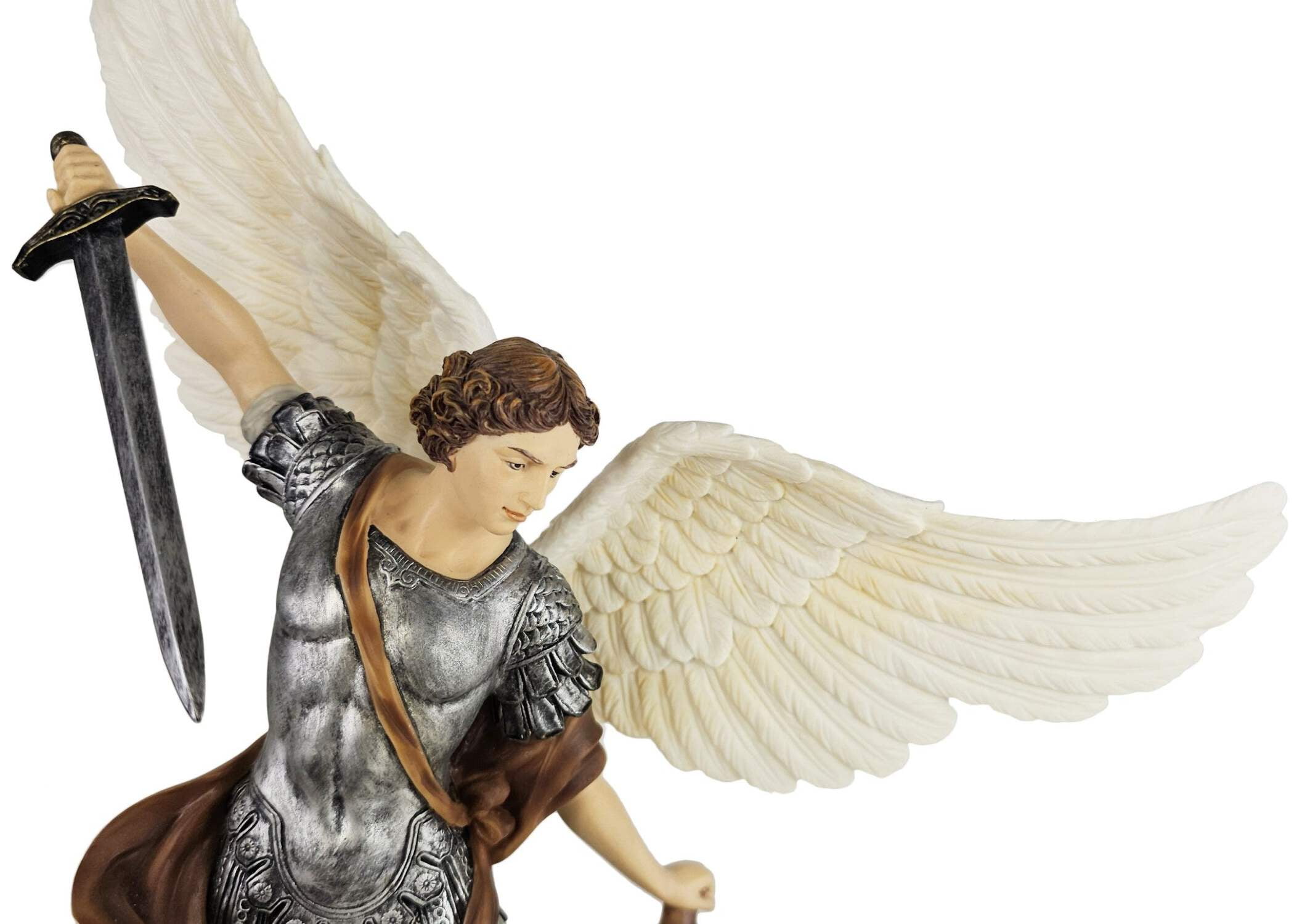 14" Saint Michael Archangel Standing on Demon Statue Hand Painted ...