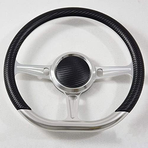14" Satin Billet Steering Wheel Half Wrap with Horn Button-Carbon Vinyl ...