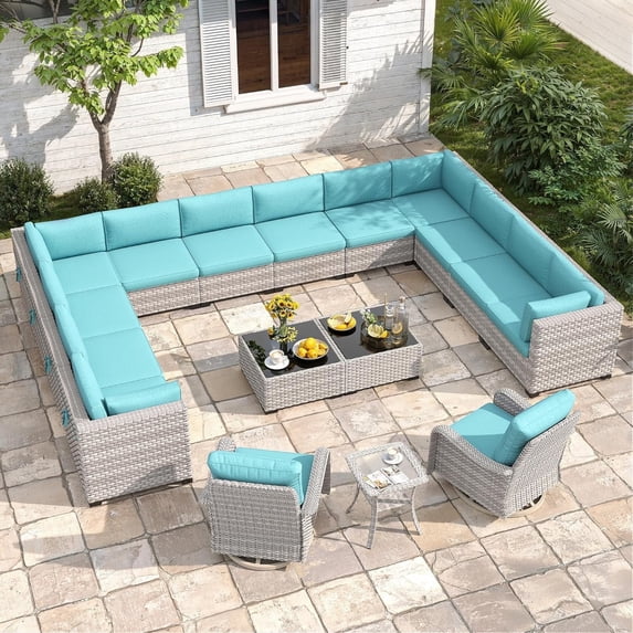 14-Seat Modern Patio Furniture Set with Swivel Rocking Chairs, Thick 4 ...