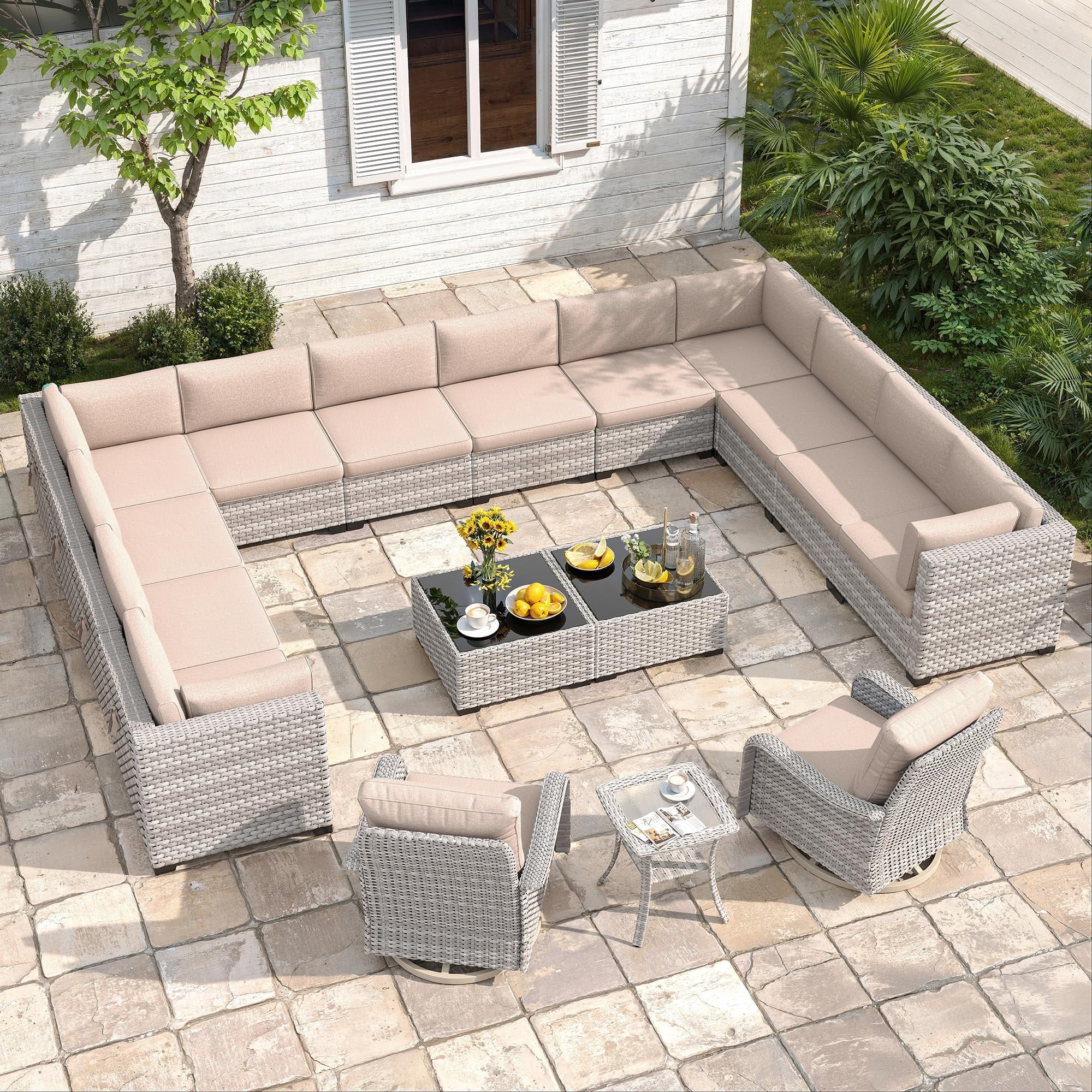 14-Seat Modern Patio Furniture Set with Swivel Rocking Chairs, Thick 4 ...