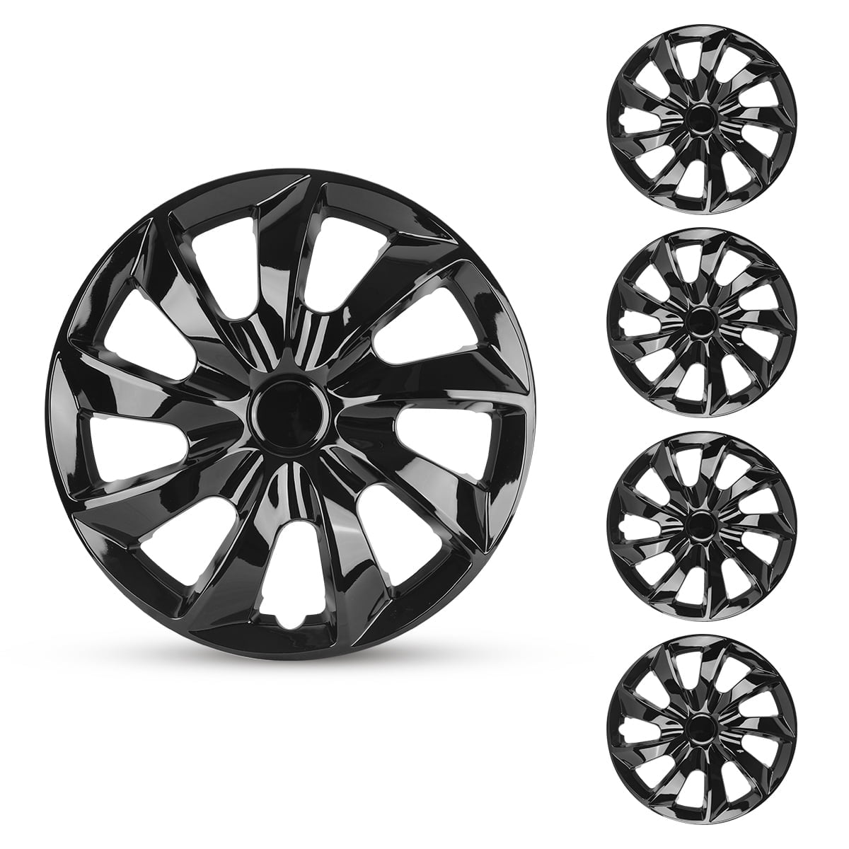 14" Set of 4 Universal Wheel Covers & Hub Caps ABS&PC Lacquer Black ...