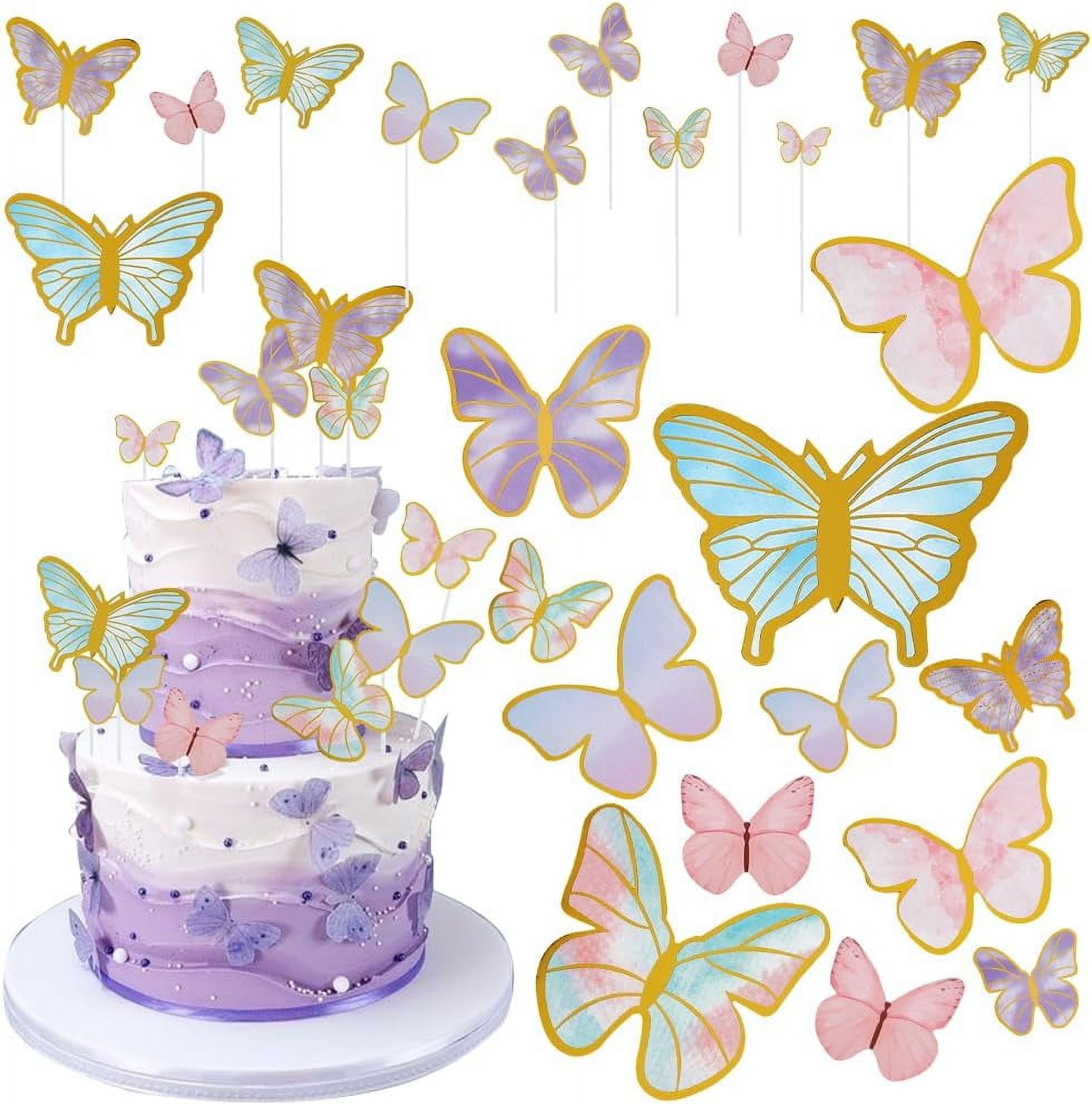 14 Sets Butterfly Cake Topper Sets Paper Cake Toppers Cake Insert Cards ...