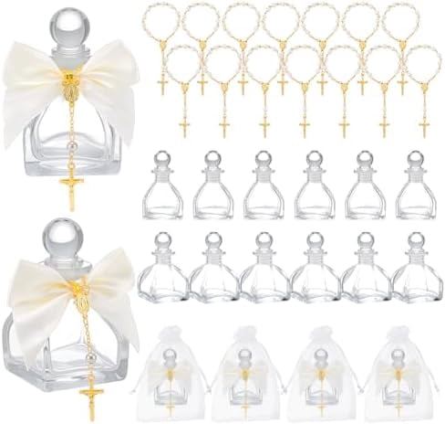 14 Sets Holy Bottle Baptism Favors with Cross Rosary Bowknot and ...