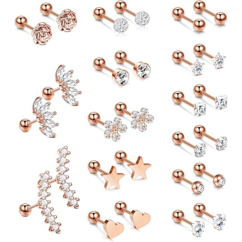 14 Sets of Luxury Auricle Piercing Earrings, Light Luxury Gold and ...