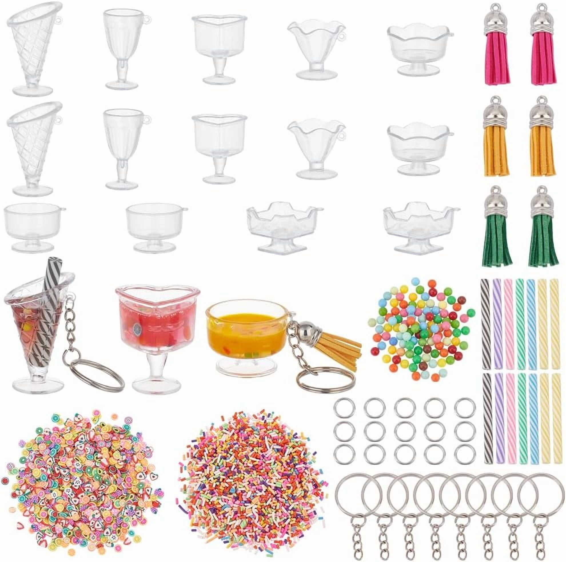 14 Sets Mini Cups Keychain Kit Sundae Cups Mini Cup Keychain Making Kit ...