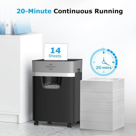 14-Sheet Paper Shredder for Home Office, Heavy Duty Cross Cut with 5.3 ...