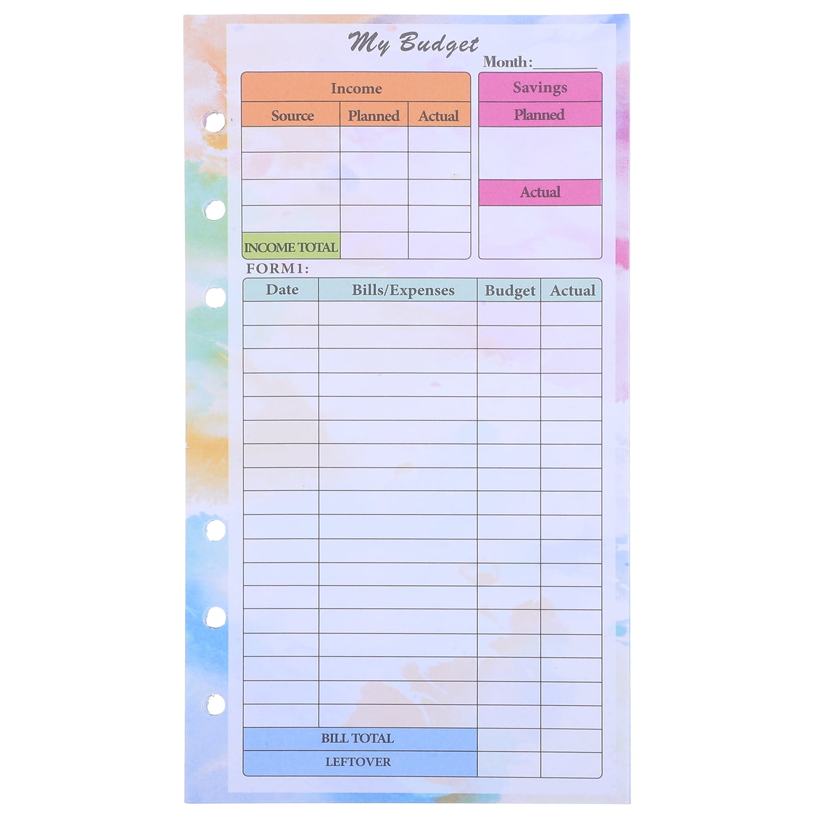 14 Sheets Budget Planner Refill 6 Hole Budget Insert Sheets Colorful ...