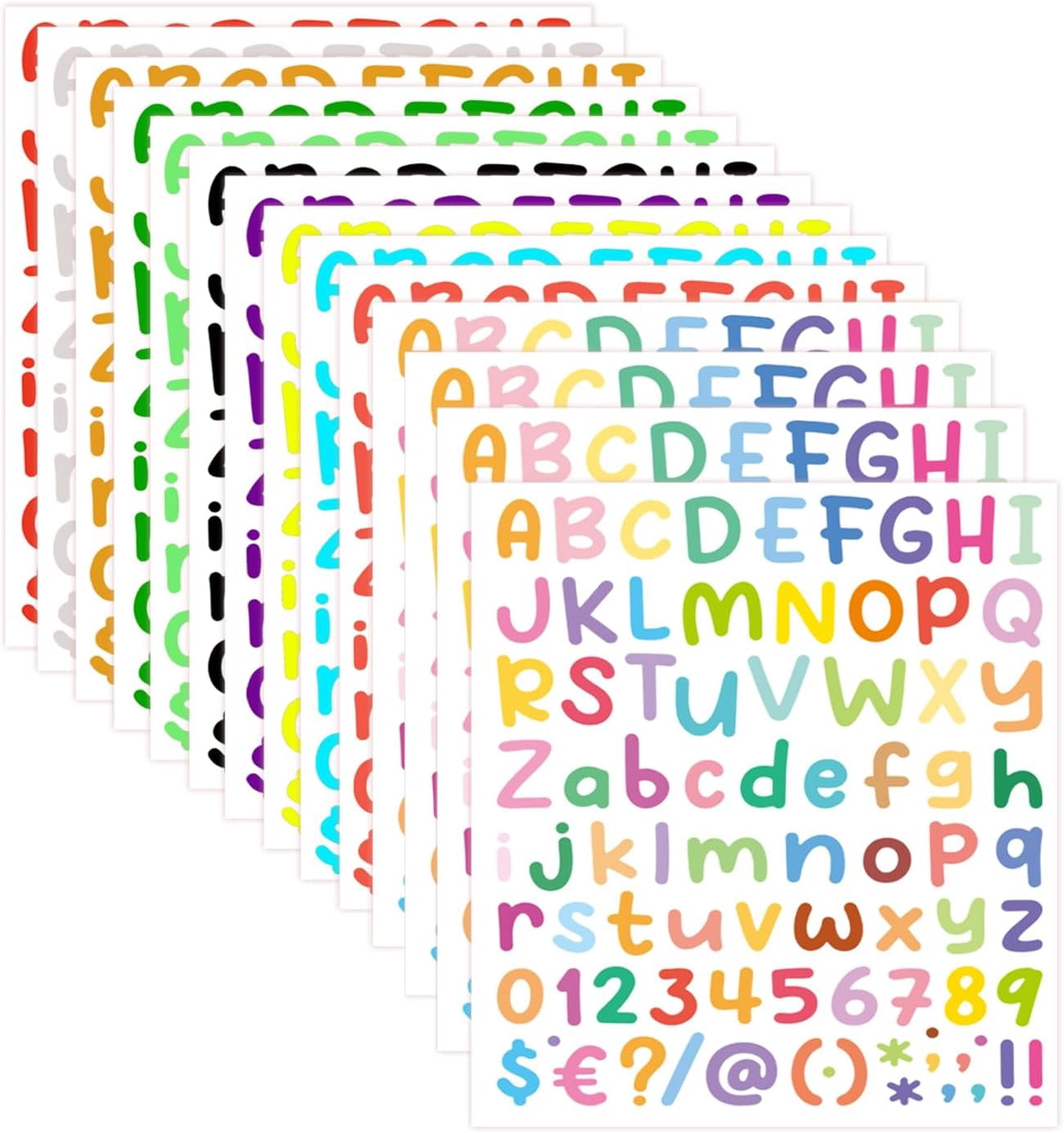 14 Sheets Colorful Alphabet & Numbers Stickers, 1134 Pieces, Vinyl ...
